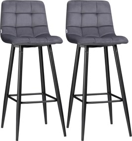 HOMCOM Set 2 Barových Židlí, Bistro Židle s Opěrkou Na Nohy, Barové Židle, Sametový Potah, Kuchyňské Židle, Sada Pultových Židlí se Železnými Nohami d