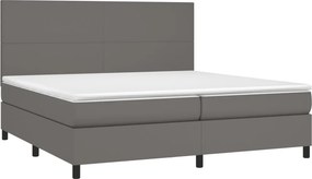 Box spring postel s matrací a LED šedá 200x200 cm umělá kůže 3135847