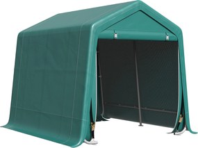 Zahradní kůlna Outsunny pro nářadí a bicykly 2,4x2x2 m - venkovní skladovací kůlna s 2 zipovými dveřmi, voděodolný a UV-ochranný zahradní stan Zelený