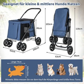 Costway Psí kočárek skládací psí kočárek do 40 kg s polštářkem, modrý