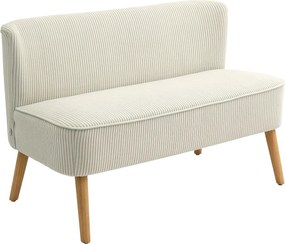 HOMCOM Moderní dvoumístná pohovka bez opěrky se sametovým vzhledem, malá pohovka s dřevěnými nohami pro obývací pokoj, 117 x 56,5 x 77 cm, Krémová | A