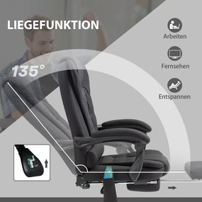 Kancelářská židle Vinsetto s masážní funkcí, ergonomická kancelářská židle s polohováním a vyhříváním, výškově nastavitelná počítačová židle s podnož…