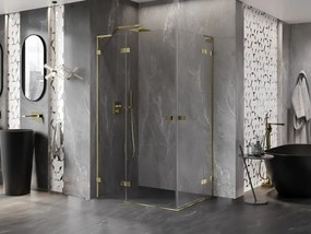 Mexen Lunar, L Duo výklopný sprchový kout 100 x 85 cm, 8mm čiré sklo, zlatý profil, 834L-100L-085P-50-00