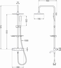 Mexen - KT49 sprchový set s termostatickou vanovou baterií Kai, černá-zlatá, 779004993-75