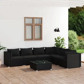 vidaXL 7dílná zahradní sedací souprava s poduškami polyratan [3101729] Barva: Černá