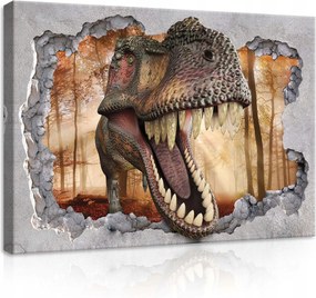 Obraz 70x50 Dinosaurus T-Rex stěna les iluze 3D umění
