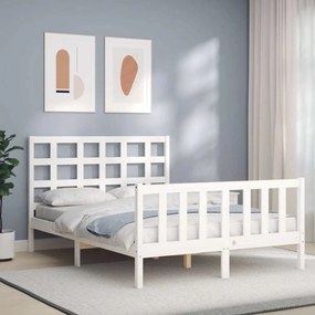 vidaXL Rám postele s čelem 120 x 200 cm masivní dřevo [3192096] Barva: Bílá