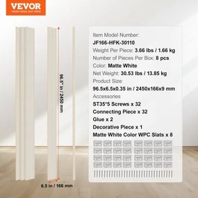dřevěné lamelové akustické panely 8 KS 243,8 × 15,2 cm – Matná bílá