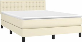 Box spring postel s matrací a LED krémová 140x190 cm umělá kůže 3134221