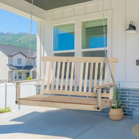 Outsunny Houpací Lavice pro Dva, Dřevěný Sedák a Opěrka, Nosnost až 200 kg, Houpací Lavička na Terasu, Balkon, Přírodní Dřevo | Aosom
