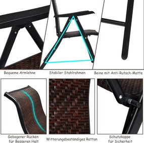 Costway Zahradní židle polyratanová skládací židle s opěradlem nastavitelným v 5