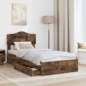 Postel s úložným prostorem se zásuvkou Kouřový dub 90 x 200 cm 3413135