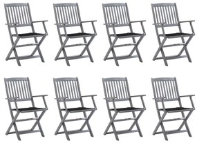 Skládací zahradní židle s poduškami 8 ks masivní akácie,  3078269