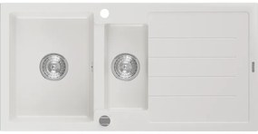 Mexen Andres 1,5-miskový granitový dřez s odkapávačem  1000 x 500 mm, Bílá - 6515101510-20
