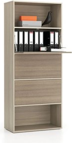 Vysoký kancelářský policový regál LAYERS, 3 boxy, 800 x 400 x 1905 mm, dub přírodní / dub mořený
