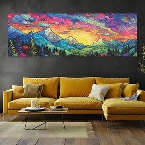 Obraz na plátně - Psychedelický západ slunce v horách FeelHappy.cz Velikost obrazu: 180 x 60 cm
