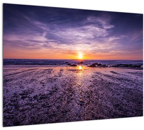 Skleněný obraz pláže - západ slunce (70x50 cm)