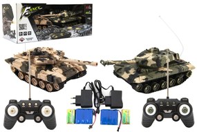 Tank RC 2ks 25cm tanková bitva+dob. pack 27MHZ a 40MHz maskáč se zvukem se světlem v kr. 50x20x23cm