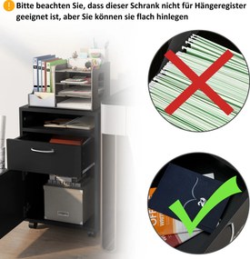 HOMCOM Mobilní kancelářský šuplík se 2 zásuvkami, pojízdný úložný kabinet na kolečkách, otevřená police, kancelářská skříň, pod deskou do kanceláře, …