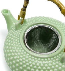 Porcelánová čajová souprava Tanaka pro 4, 600 ml – jadeitově zelená s reliéfem