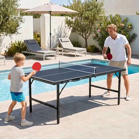 Costway Skládací stůl na stolní tenis se sítí a 2 pálkami a míčky Mini – modrý
