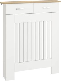 HOMCOM Kryt radiátoru s lamelami s ochranou proti převržení a zásuvkou, dřevo, 78x19x97 cm, bílý