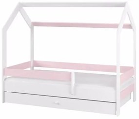 Dětská postel Domeček 160x80 cm Bílá + Růžová - Se šuplíkem