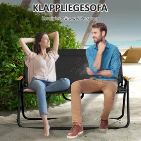 Outsunny Skládací zahradní lavice pro 2 osoby do 220 kg pro kempování Terasa Síťovina černá 108x65x73cm | Aosom.de