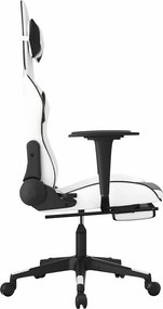 Herní židle s podnožkou bílá a černá umělá kůže 3143709