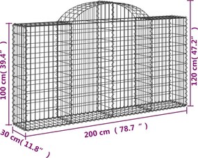 vidaXL Klenuté gabionové koše 3 ks 200x30x100/120cm pozinkované železo [3146111]