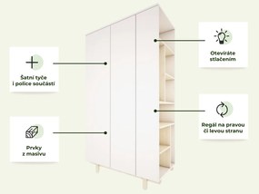 Designová šatní skříň s otevřeným regálem BASIC bílá