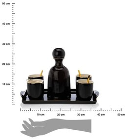 Keramická sada šálků s karafou a podnosem KENDI černá