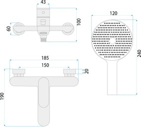 Rea Drop, vanová baterie s ruční sprchovou soupravou, 150 mm, zlatá matná, REA-B6399