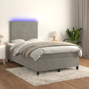 Box spring postel s matrací a LED světle šedá 120x190 cm samet 3270299