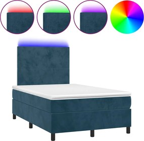 Box spring postel s matrací a LED tmavě modrá 120x200 cm samet 3135997