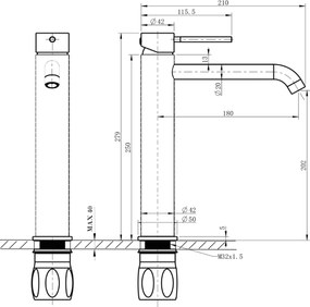 Sapho SOLITER FLAWO stojánková umyvadlová baterie vysoká bez výpust zlato mat FR678GB