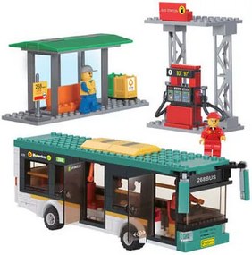 Blocki stavebnice Linkový autobus, zastávka a čerpací stanice typ LEGO 341 dílů