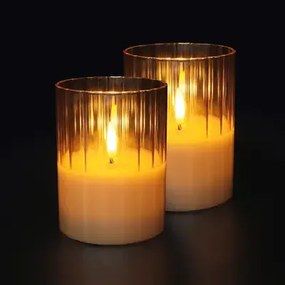 Solight sada 2x LED skleněné svíčky s časovačem / 7,5 x 10 cm / 2x AA