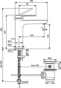 Ideal Standard - Umyvadlová baterie s výpustí, hedvábná černá