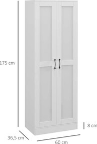 HOMCOM Bílý úložný kabinet se 2 dveřmi a 4 policemi, moderní styl, multifunkční pro ložnici, kancelář, kuchyni, 60 x 36,5 x 175 cm