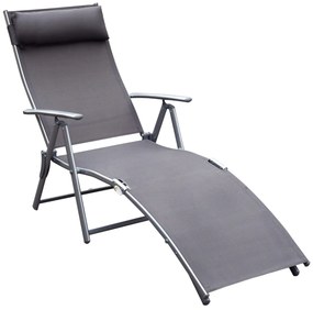 Zahradní lehátko Outsunny, skládací, nastavitelné s polštářem, lehátko šedé, kov a látka 137 x 63,5 x 100,5 cm pro zahradu a terasu