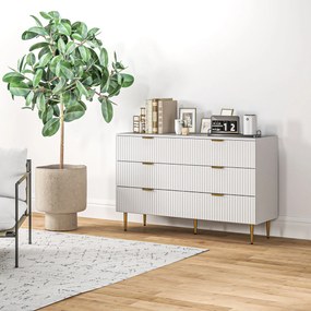 HOMCOM moderní komoda se 6 zásuvkami se zlatými úchyty, 120x40x76,5 cm, bílá