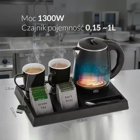 Adler AD 1387 černá / Hotelový set s konvicí / 1 L / 1300 W / 2 šálky