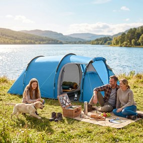 Outsunny tunelový stan pro 2-3 osoby 190T kempinkový stan s kolíky, sklolaminát a polyester, světle modrý, 426x206x154cm| Aosom
