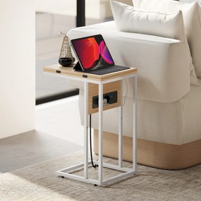 HOMCOM Skládací příruční stolek, nabíjecí stanice s USB porty, kov, 39 x 29 x 57 cm, barva dřeva