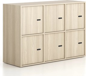Kancelářská skříň FRAME, nízká, 6x dveře, 1299 x 450 x 881 mm, mechanický kódový zámek, dub přírodní