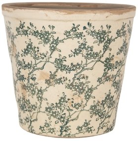 Keramický květináč se zeleným květinovým motivem Emerald Bloom L – 21x20 cm
