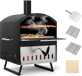 Costway Venkovní 40 cm Dřevěná trouba Pizza Trouba 2 Vrstvy Pizza Maker