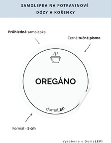 Samolepka na kořenky OREGÁNO průhledná 5 cm tučné písmo