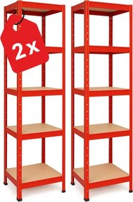 Regál 180x40x40 cm lakovaný 5-policový, nosnost 875 kg - červený - 2ks